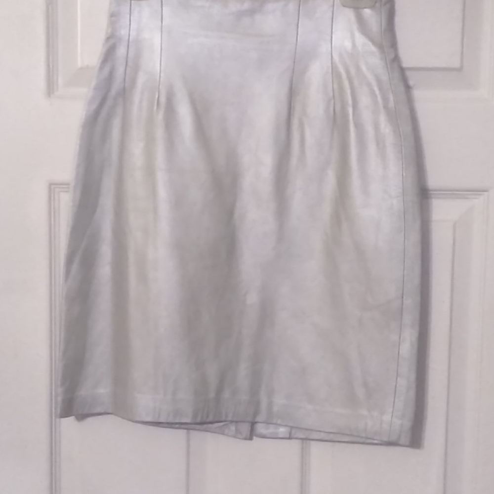 Silver Leather Skirt Real Leather - Gem